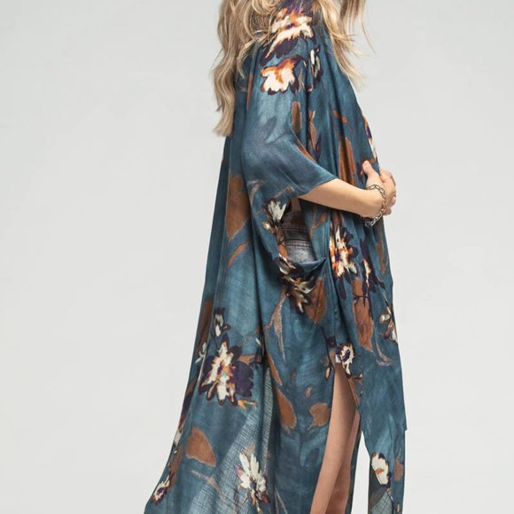 Dainty NYC | Jackets & Coats | Boho Blue Floral Kimono Duster | Poshmark